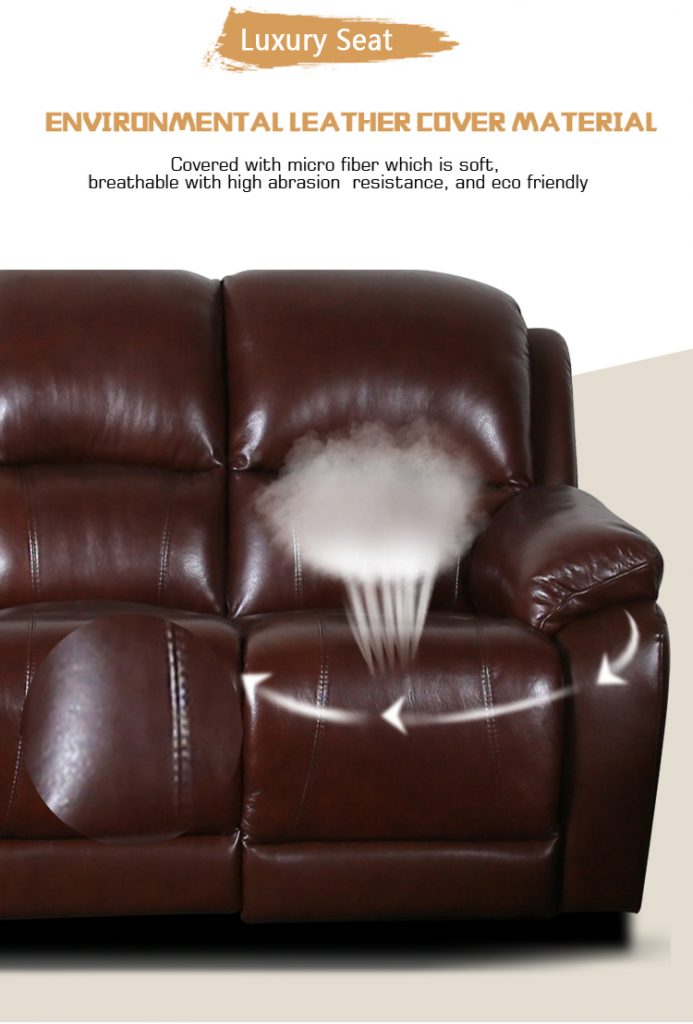 Large 2 Seater Double Recliner Leather Sofa with Console