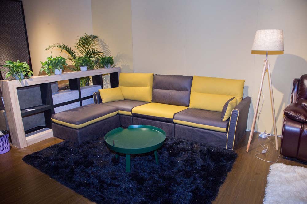 Modern Contemporary Sectional Yellow and Grey Fabric L Shape Modular Sofa